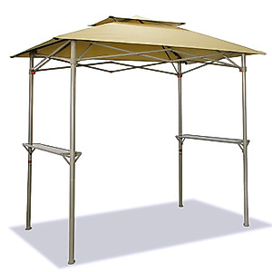 CROWN SHADES Grill Gazebo 8 x 5 Double Tiered Outdoor BBQ Gazebo Canopy with Two Handy Shelves (Beige)