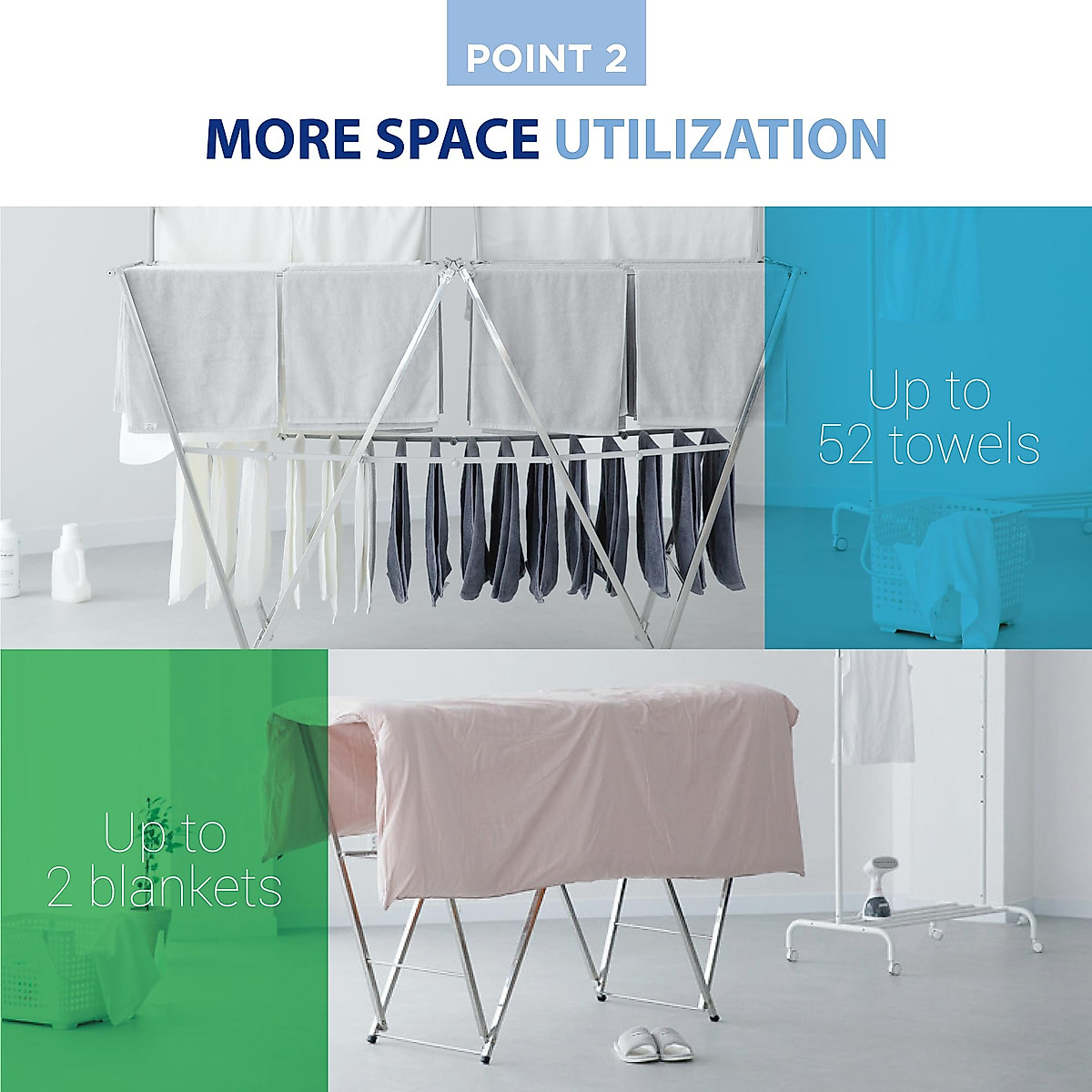 Letusto W-Rack Laundry Clothes Drying Rack - Indoor & Outdoor Folding Clothing Rack Foldable - Stainless Steel Laundry Garment Dryer Stand V2 (Square)