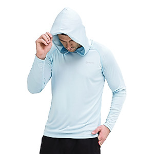 Men's UPF 50+ Sun Protection Hoodie Outdoor Long Sleeve T-Shirt for Running, Fishing, Hiking Azure