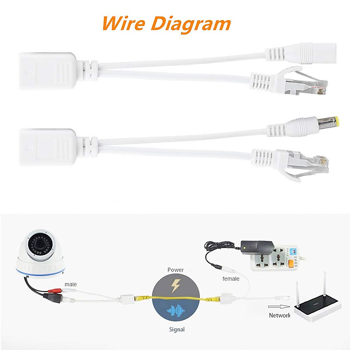 OdiySurveil 5Pairs Passive PoE Injector and Splitter Kits with 5.5x2.1mm DC Connector RJ45 Power Over Ethernet (White)