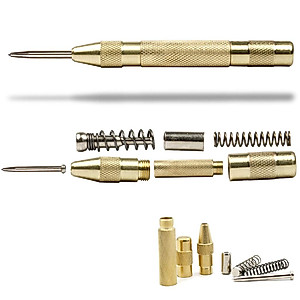 PAMISO 2 Pack Automatic Center Punch, Pamiso 5.1 Inch Spring Loaded Drill Punch Tool,Brass Window Spring Punch Tool, Fixed Point & Car Window Glasses Break