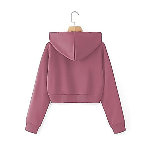 SweatyRocks Women's Long Sleeve Drawstring Full Zip Hooded Jacket Crop Sweatshirt Watermelon Pink M