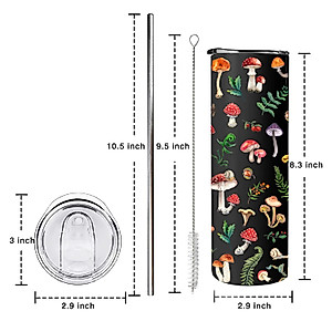 Ceovfoi Mushroom Tumbler with Lid and Straw, Mushroom Lovers Gifts for Women, 20 OZ Mushroom Coffee Tumbler Mug Cup for Women,Mushroom Stuff/Accessories