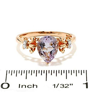 Metro Jewelry 10K Rose Gold Pear Amethyst Fleur de Lis Ring with .02 cttw Diamonds - Size 8
