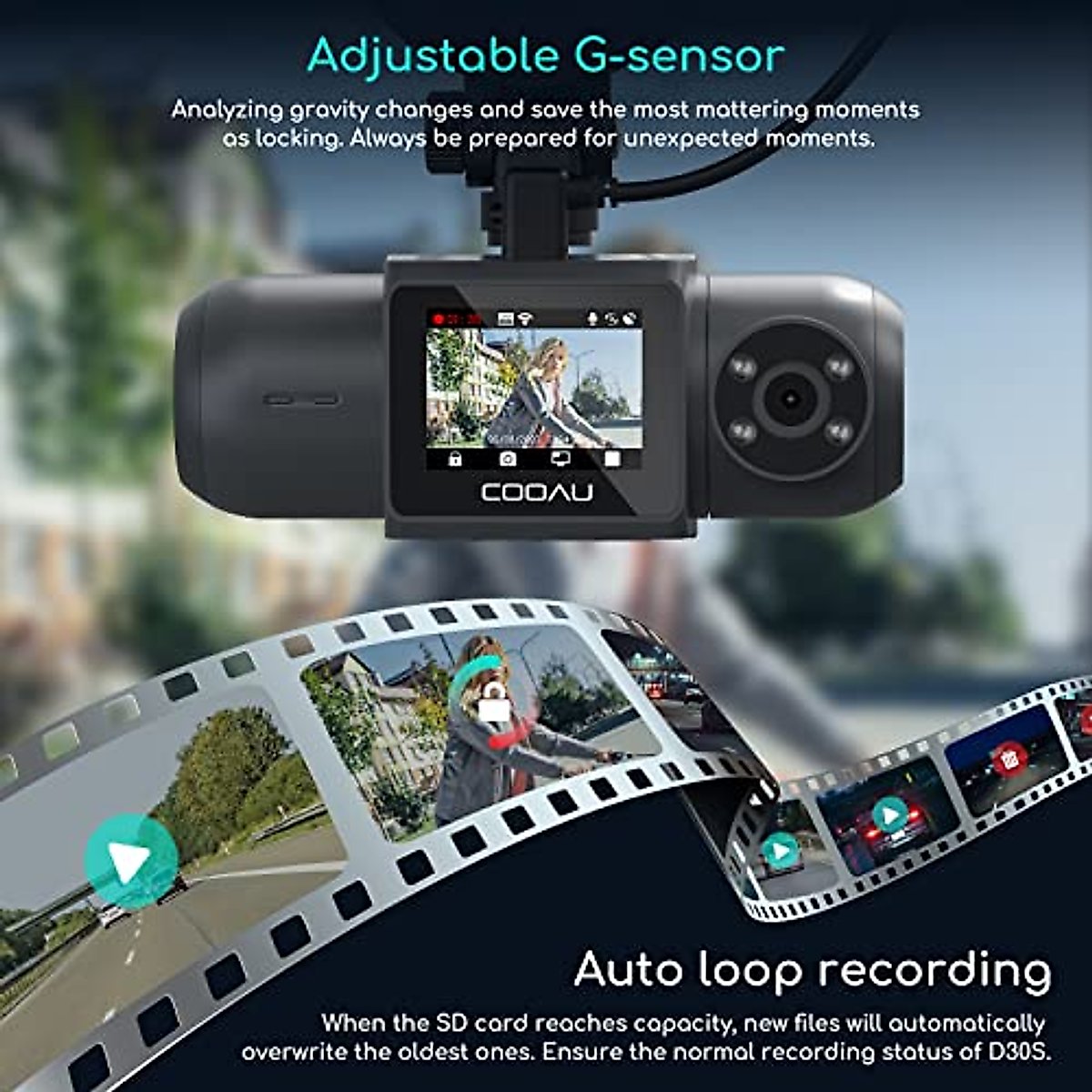 1440P QHD Built-in GPS Wi-Fi Dash Cam, Front and Inside Car Camera Recorder with Infrared Night Vision, Supercapacitor, 4 IR LEDs，G-Sensor, Parking Mode, Loop Recording (D30S)