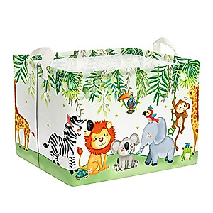 Clastyle Friendly Animals Party Nursery Storage Bins for Toys Books Rectangle Elephant Koala Monkey Safari Storage Basket Kids Collapsible Baby Gift Baskets for Bedroom, 15.7 * 11.8 * 11.8 in