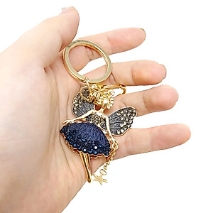 Honbay 1PCS Rhinestone Butterfly Wing Fairy Keychain Dancing Ballet Sparkling Crystal Keyring Pendant Women Key Chain Decoration in A Box for Bag Purse Wallet Handbags Backpack