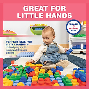 UNiPLAY Platform Soft Building Blocks — Educational Sensory Stacking Blocks, Learning Toy with 11 x 11 Inch Base Plate for Ages 3 Months and Up (64-Piece Set)