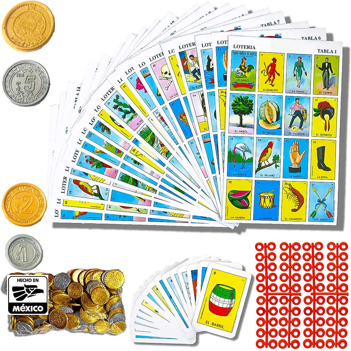 The Original Loteria Mexican Bingo Game with 100 Mexican pesos for 20 Players Game for Adults - loteria de lujo mexicana - loteria mexicana - Juegos de mesa - spanish games Mexican bingo loteria game