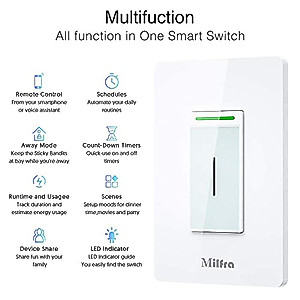 Smart Switch Smart Life Switch 2 Gang 2.4Ghz WiFi Smart Light Switch Compatible with Alexa and Google Assistant Touch Vibration Needs Neutral Wire