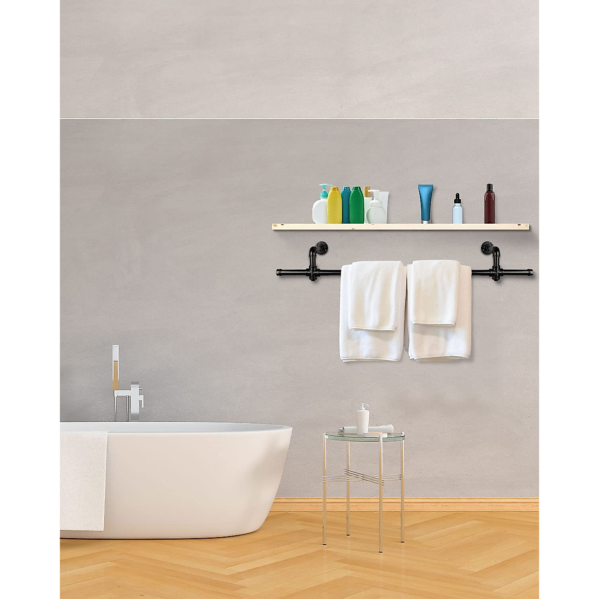 MUZIK 45 Inch Industrial Pipe Clothes Rack, Heavy Duty Wall Mounted Garment Rack, Multi-Purpose Hanging Rod For Closet Bathroom Cabinet Boutique Clothing Store Hanging Clothes