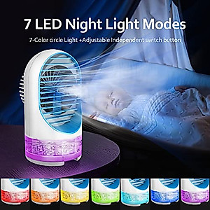 Portable Air Conditioner Fan Personal Air Cooler with 3 Speeds Wind and 7 Color LED Light Small Evaporative Cooling Fan Mini Humidifier Misting Fan for Bedroom, Home, Office