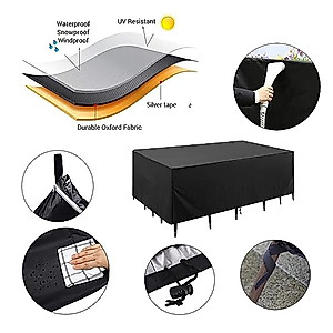 Outdoor Table and Chair Set Covers - Waterproof Patio Furniture Set Cover Sectional Sofa Set Covers for Rattan Table Chair Sofa Protective Cover(Black,205*104*71cm)