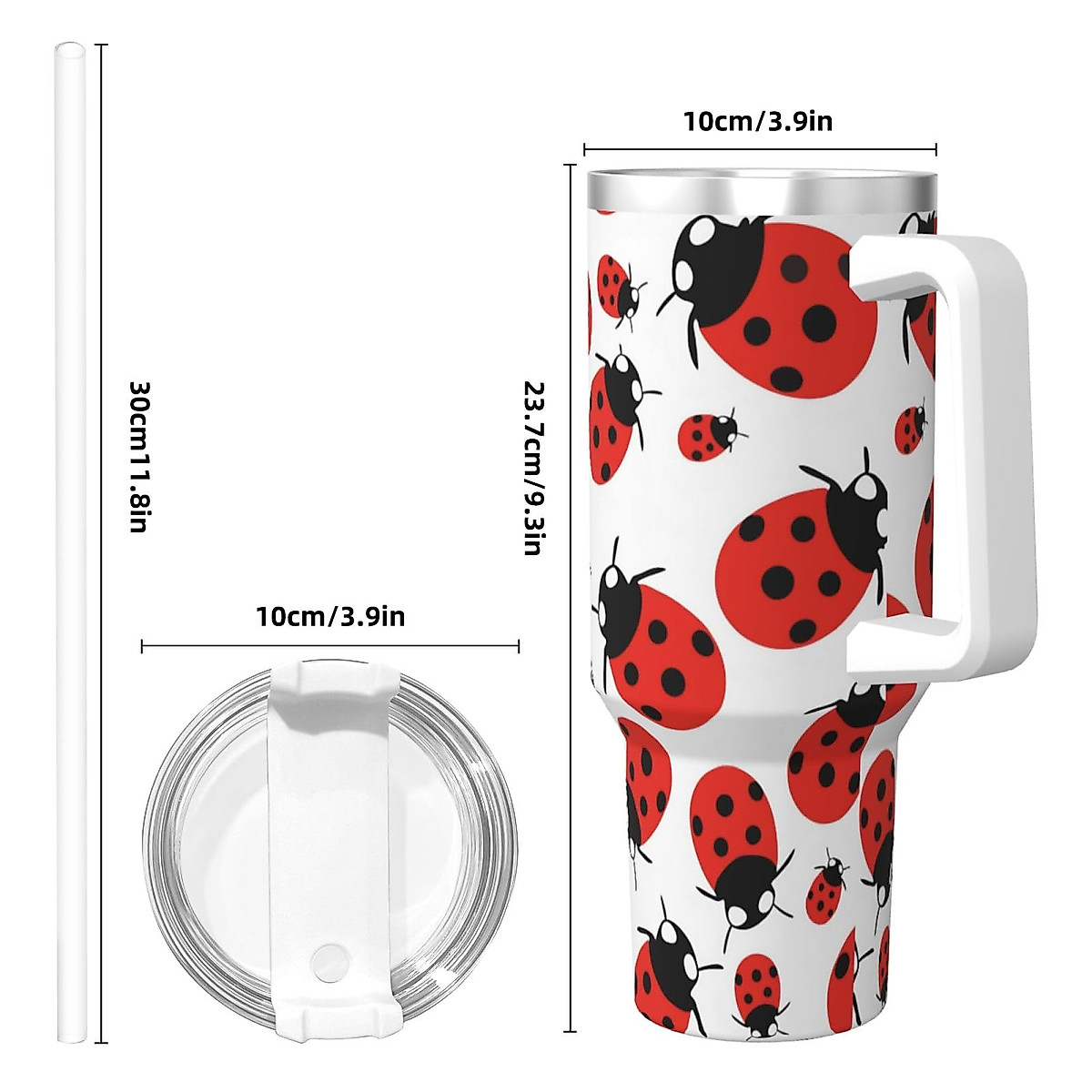 KrylDosxy Ladybugs 40 oz Tumbler with Handle and Straw - Insulated Stainless Steel Travel Mug for Hot and Cold, Office, Outdoor Activities