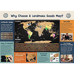 Landmass - 17 x 24 Inches Scratch Off Map Of The World Poster - Scratch Off World Map Print - Wall Art - Deluxe Travel Tracker Map - Gift Idea - Gift For Travelers