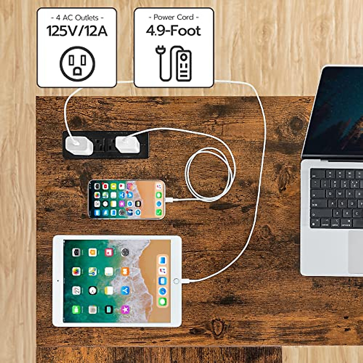 HOOBRO L Shaped Computer Desk with Charging Station, Industrial Corner Writing Desk with Adjustable Shelves, Study Workstation for Home Office, Stable and Space-Saving Rustic Brown and Black BF35UDN01