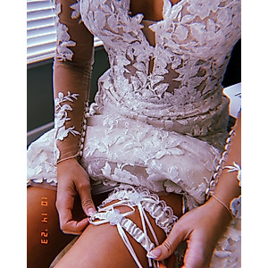 Lace Wedding Garters for Bride Pearl Stretch Prom Garter, Women Wedding Bridal Legs Garter Set (One Size, White)