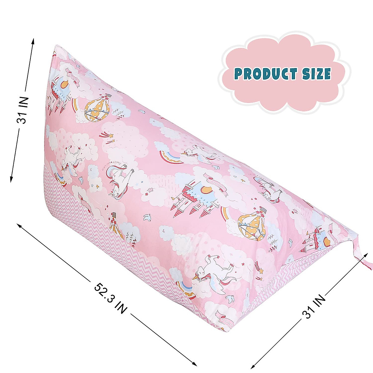 LOLOMLO Stuffed Animal Storage Bean Bag Chair Cover, Cotton Pink Unicorn Plush Toy Storage Stuff and Sit Seat for Kids/Teens/Adults, 52" x 31" Extra Large Triangle Floor Sofa, 200L/52Gal, Cover Only
