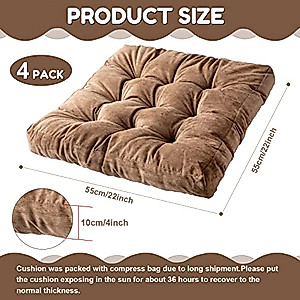 Qunclay 4 Pcs Sitting Floor Pillow 22 x 22 Inches Thicken Tufted Cushion Corduroy Floor Cushions for Adult Square Floor Seat Cushion Large Chair Pad Pillow for Yoga Living Room Balcony (Dark Brown)