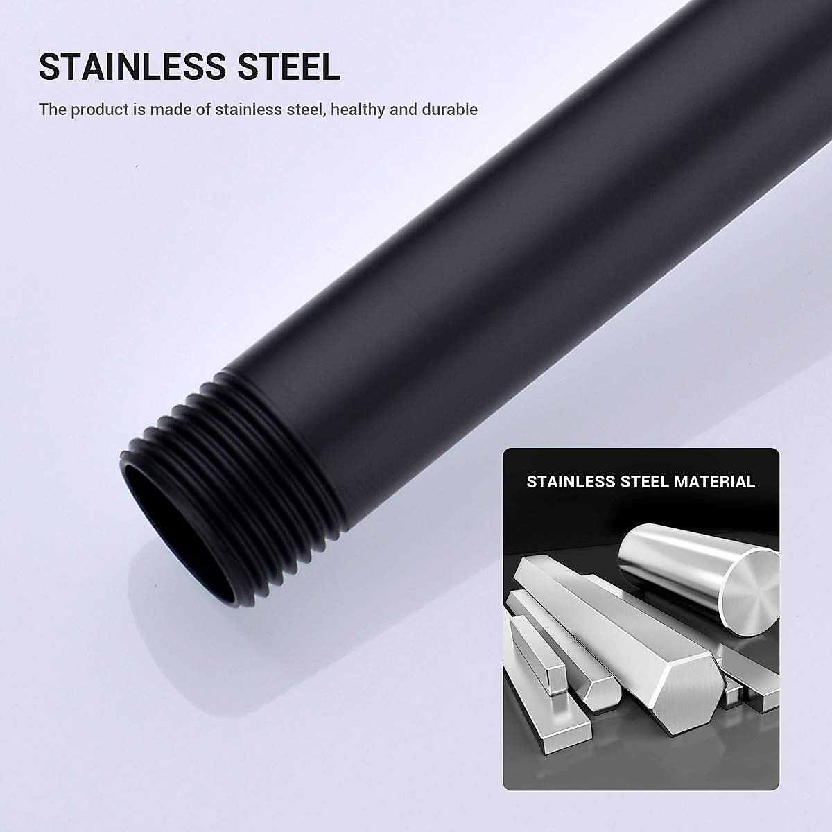 Black Shower Arm with Flange 4 Inches Stainless Steel Ceiling Mounted Extender Arm for Rainfall Shower Head, Matte Black