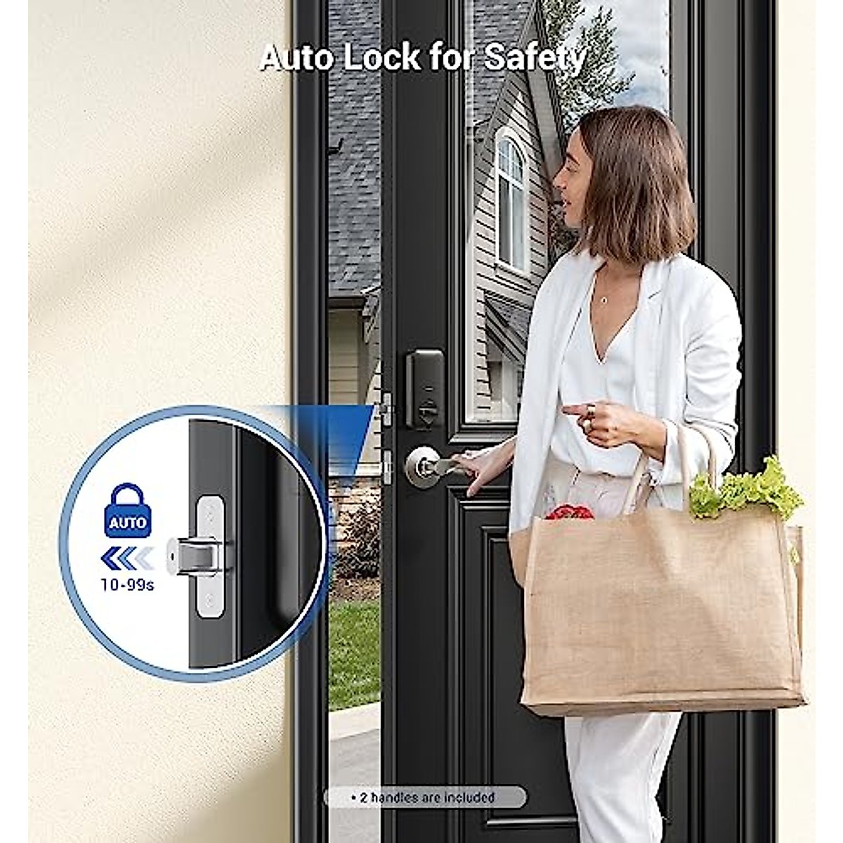 Veise Fingerprint Door Lock with 2 Lever Handles - Keyless Entry Door Lock, Electronic Keypad Deadbolt & Front Door Lock Handle Sets, Auto Lock & 1 Touch Locking, Easy Installation, Satin Nickel