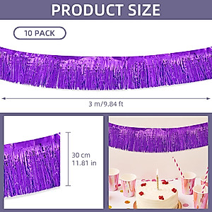 10 Pack 10 Feet Purple Fringe Garland Foil Fringe Garland Metallic Tinsel Streamers Fringe Backdrop Banner for Parade Floats Birthday Party Decorations Halloween Christmas Decoration (Purple)