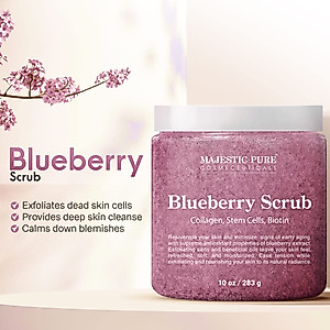 MAJESTIC PURE Blueberry Body Scrub, with Collagen, Stem Cell & Biotin - Exfoliating Body Scrub to Exfoliate, Smooth & Moisturize Skin - Deep Cleansing & Hydrating, Skin Care for Men and Women - 10 oz