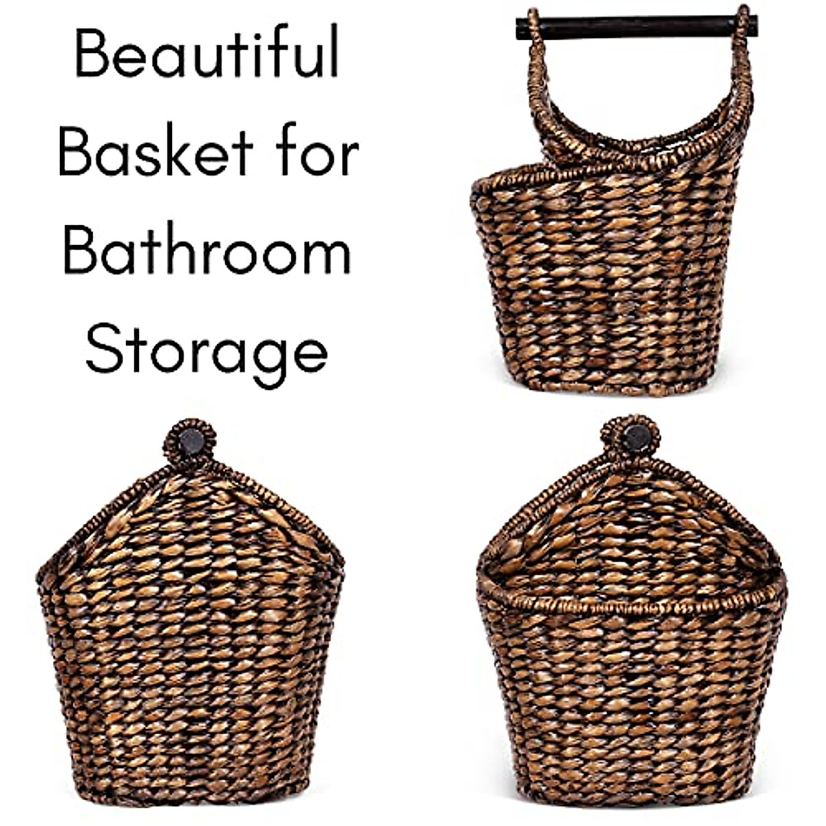 BirdRock Home Seagrass Magazine and Bathroom Basket - Hand Woven Toilet Paper Holder with Pocket - Grey Wash - Stylish Decorative Design - Wooden Basket Décor - Dispenser