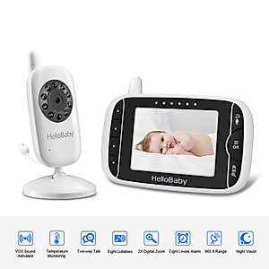 HelloBaby Video Baby Monitor with Camera and Audio - Infrared Night Vision | Two-Way Talk | Room Temperature | Lullabies | Long Range and High Capacity Battery