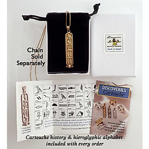 Discoveries Egyptian Imports - Handmade Sterling Silver Cartouche with PEACE Translated into 18K Gold Hieroglyphic Symbols - Open Style - Made in Egypt