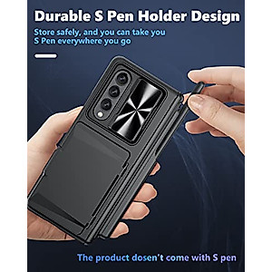 Viaotaily for Galaxy Z Fold 4 Case with S Pen Holder & Card Holder & Hinge Protection, Built-in Screen Protector & Slide Camera Cover, Durable Wallet Phone Case for Samsung Z Fold 4 5G 2022 (Black)