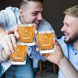 Set of 1, 3, 7 and More Custom Personalized Whiskey Rocks Glasses for Bachelor Party - Engraved Square Rocks Glass Gifts for Groom, Groomsman - Royal Style (7)