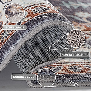 8x10 Washable Area Rugs, Boho Rug with Non-Slip Backing Non Shedding Rugs for Living Room Bedroom Kitchen Entryway Distressed Vintage Low Pile Rug (8 x 10 Brown Multi)