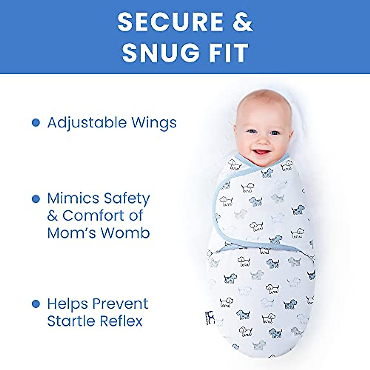 Delta Children Little Lambs Adjustable Swaddle Wrap - 100% Cotton - Size Extra Small, Fits Babies 0-3 Months/4-7 lbs., 1-Pack, Boy, Blue