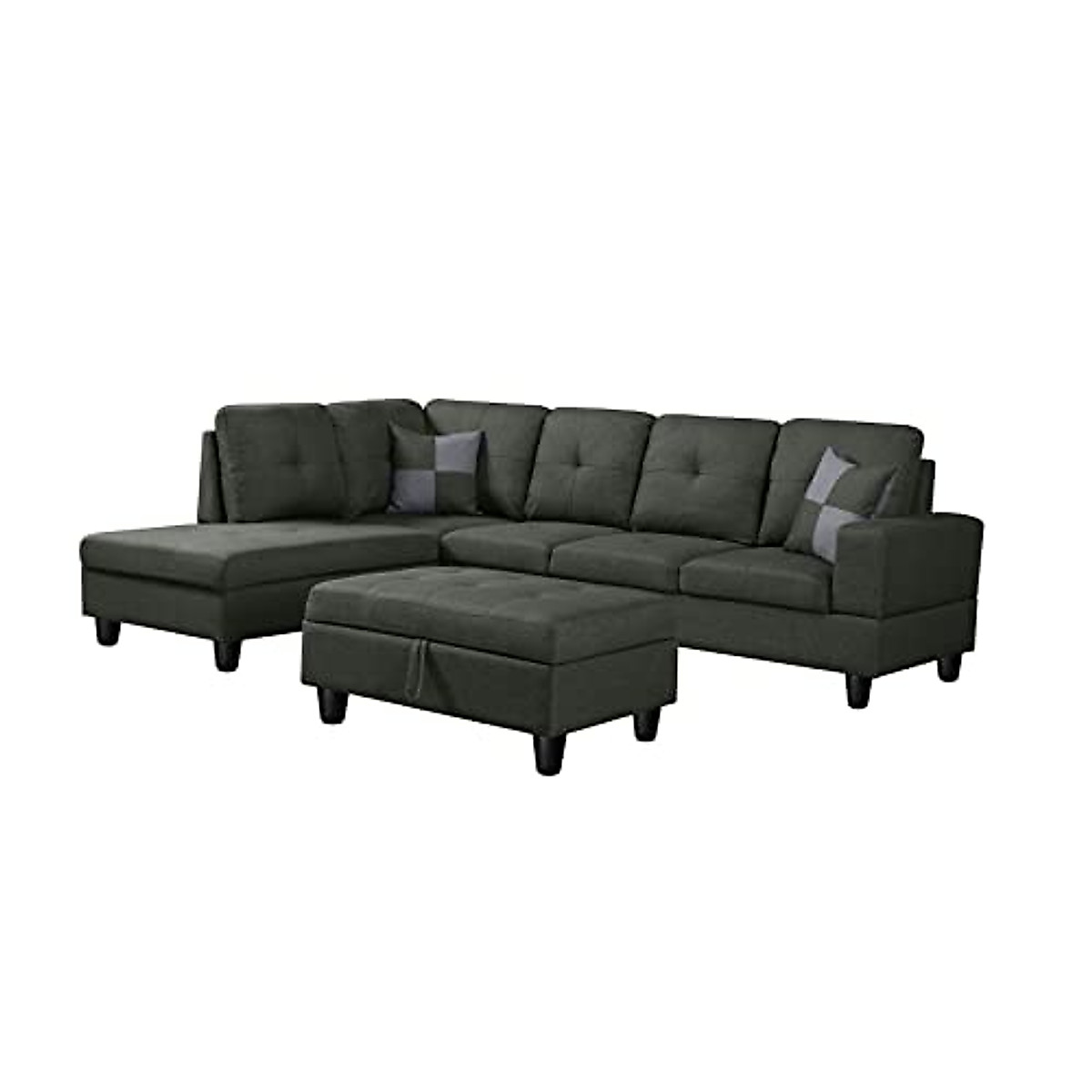 BIADNBZ Sectional Couch for Living Room with Left Chaise Lounge Storage Ottoman L-Shaped Sofas, Carbon Gray