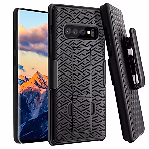 Galaxy S10 Plus Case, Fingic S10 Plus Combo Shell Holster Case Slim Fit Shell with Swivel Belt Clip Holster Bulit-in Kickstand Protective Cover for Samsung Galaxy S10 Plus 6.4 inch - Black