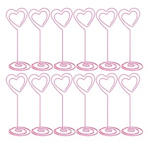 Jwthee 12PCS Table Number Holders, 4.1 Inch Place Card Holders, Photo Holders for Tables, Pink Love Heart Place Card Holder for Wedding Anniversary Birthday Party