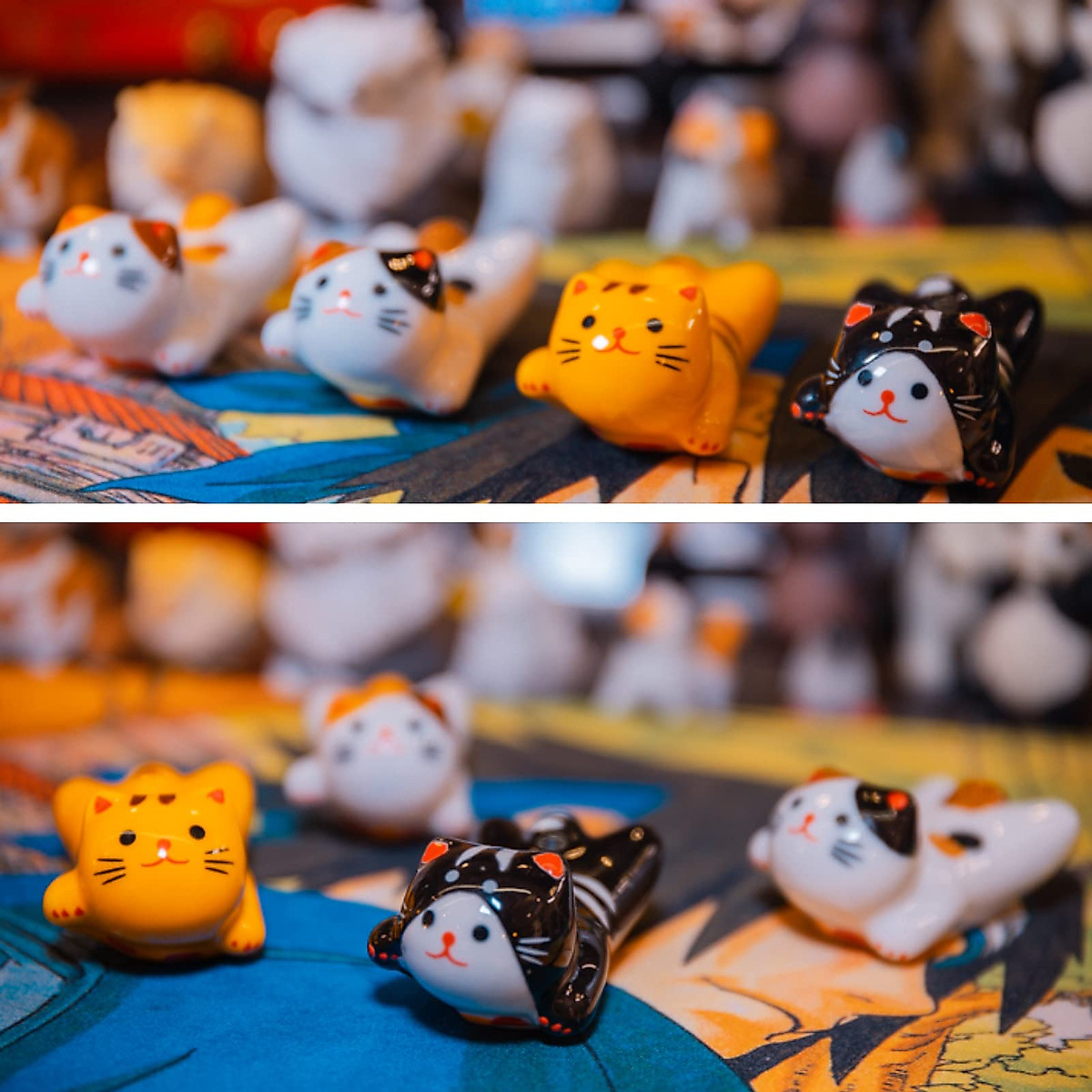 5 Pack Cat Chopsticks Rest Set, Japanese Style Porcelain Cute Lucky Cat Ceramic Chopsticks Holder Rack for Dinner Spoon Fork Knife Tableware, Chinese Paint Brush Rests, Decoration Home Kitchen Gift