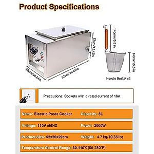 DYRABREST Commercial Electric Pasta Cooker,2 Holes Noodle Cooking Machine,Pasta Makers 110V Cooker Machine with Stainless Steel Lid and 2 Food-Grade Filter for cooking noodles, pasta, dumplings, soup