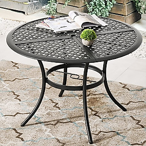 Romayard 42 Inch Outdoor Dining Table Round Patio Bistro Table Powder-Coated Steel Frame Top Patio Dining Table Outdoor Furniture Garden Table with 2.1" Umbrella Hole (Black)