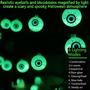 Halloween Decorations Solar Eyeball String Lights Outdoor, Solar Halloween Lights with 30 LED Scary Green Eyeballs, Waterproof Solar Halloween String Lights for Garden Tree Patio Yard Party Decor