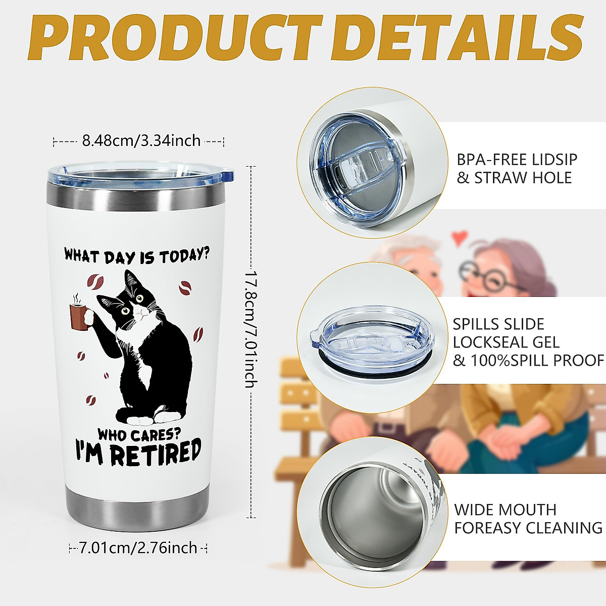 Icesip 20oz Funny Retirement Tumbler - Leakproof Stainless Steel Cup with Lid & Straw - Best Retirement Gift for Women, Men, Coworkers, Boss, Nurses, Doctors, Mom, Grandma