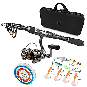 PLUSINNO Telescopic Fishing Rod and Reel, 212pcs Fishing Tackle Kit with Tackle Box