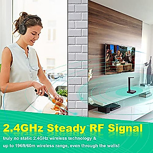 MONODEAL Wireless Headphones for TV Watching with Digital Optical RCA 2.4GHz RF Transmitter Charging Dock, Over Ear Headset with 3 Audio Modes, 197FT Wireless Range, 10Hrs Audio Playtime