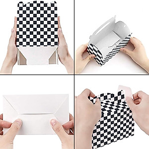 Keioy 16pcs Racing Flag Gift Bags Black and White Checker Racing Treat Boxes Race Car Theme Party Favor Treat Boxes favor Snack Goody Cardboard BagParty Favors Decorations Supplies