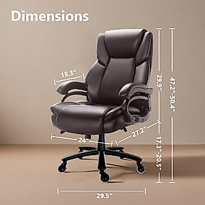 Waleaf Heavy Duty Office Chair 500lbs, Big and Tall Office Chair for Heavy People, Adjustable Ergonomic Lumbar Support Executive Office Chair with High Back with Quiet Rubber Wheels (Brown)