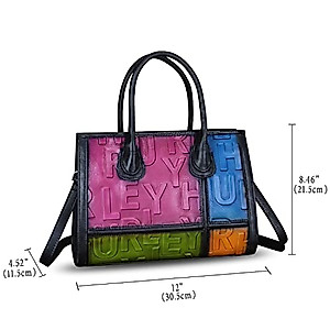 Genuine Leather Satchel for Women Embossed Leather Handbag Top Handle Handbags Handmade Purse Crossbody Tote Bag (Multicolor1)