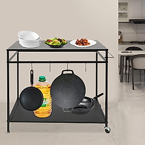 CNCEST Outdoor Grill Cart, Double-Shelf Movable Cooking Table, Outdoor Dining Cart with Storage and Spice Rack, Movable Kitchen Cart on Wheels,Kitchen BBQ Food Prep Table for Grill -Black