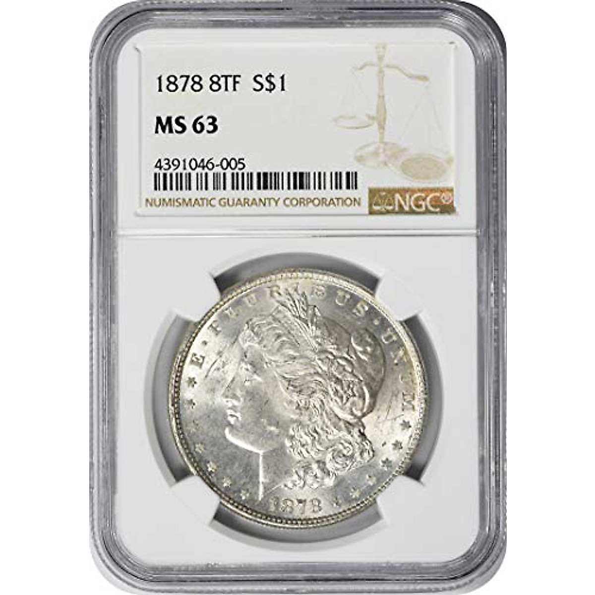 1878-P Morgan Silver Dollar, 8TF, MS63, NGC