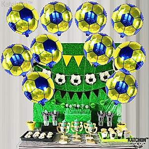 KatchOn, Yellow and Blue Soccer Balloons - 18 Inch, Packof 10 | Soccer Ball Balloons, America Soccer Team Party Decorations | Yellow and Blue Soccer Party Decorations | Soccer Birthday Decorations